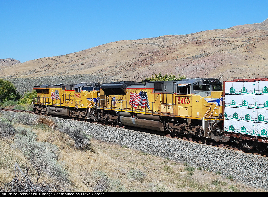 UP 8403 DPU on eastbound UP freight